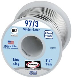 Harris® 0.118" Solder-Safe™ Tin Copper Lead-Free Solder 1 lb / 25 lb S