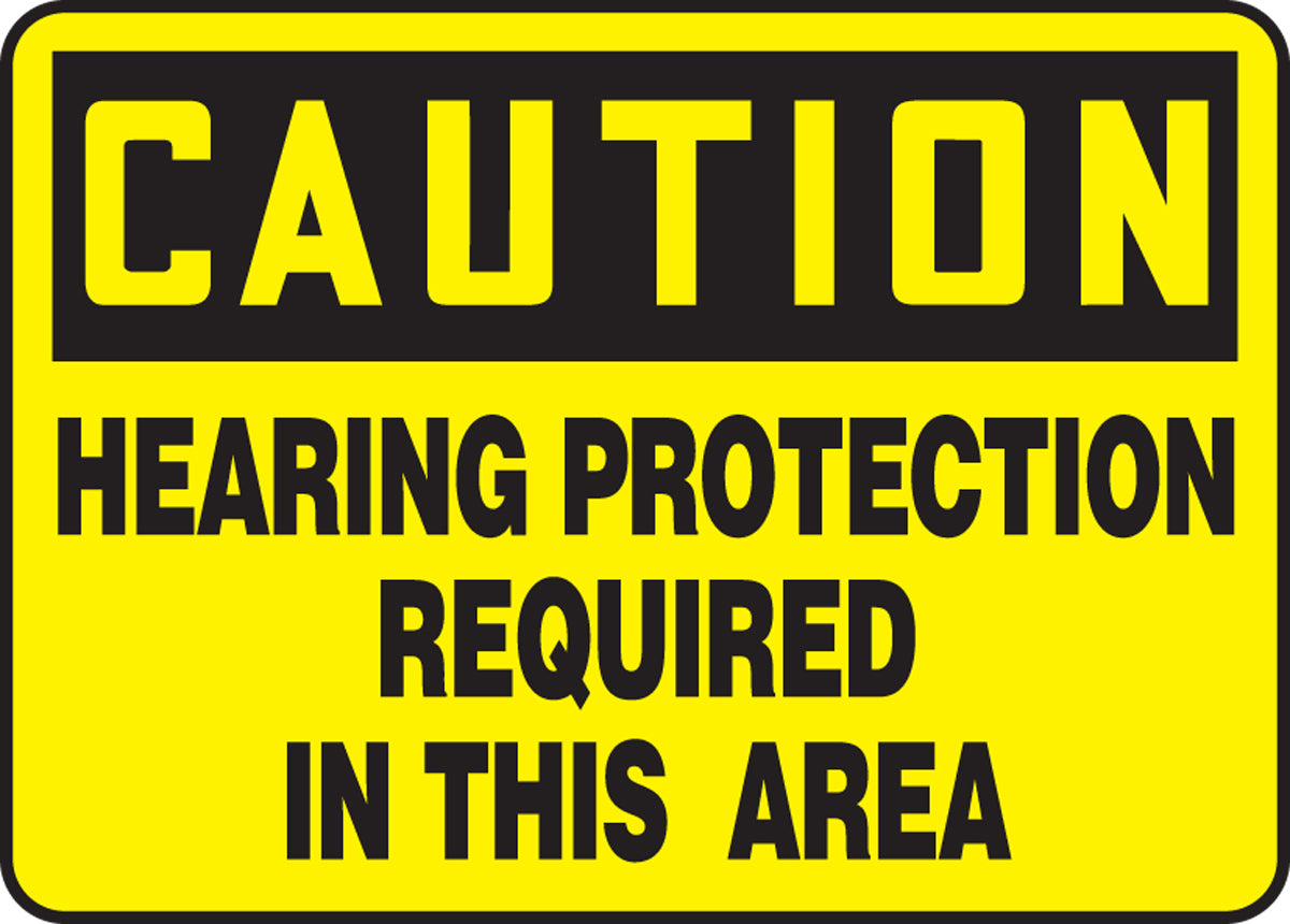 10" X 14" Black And Yellow Plastic Safety Signs "CAUTION HEARING PROTE