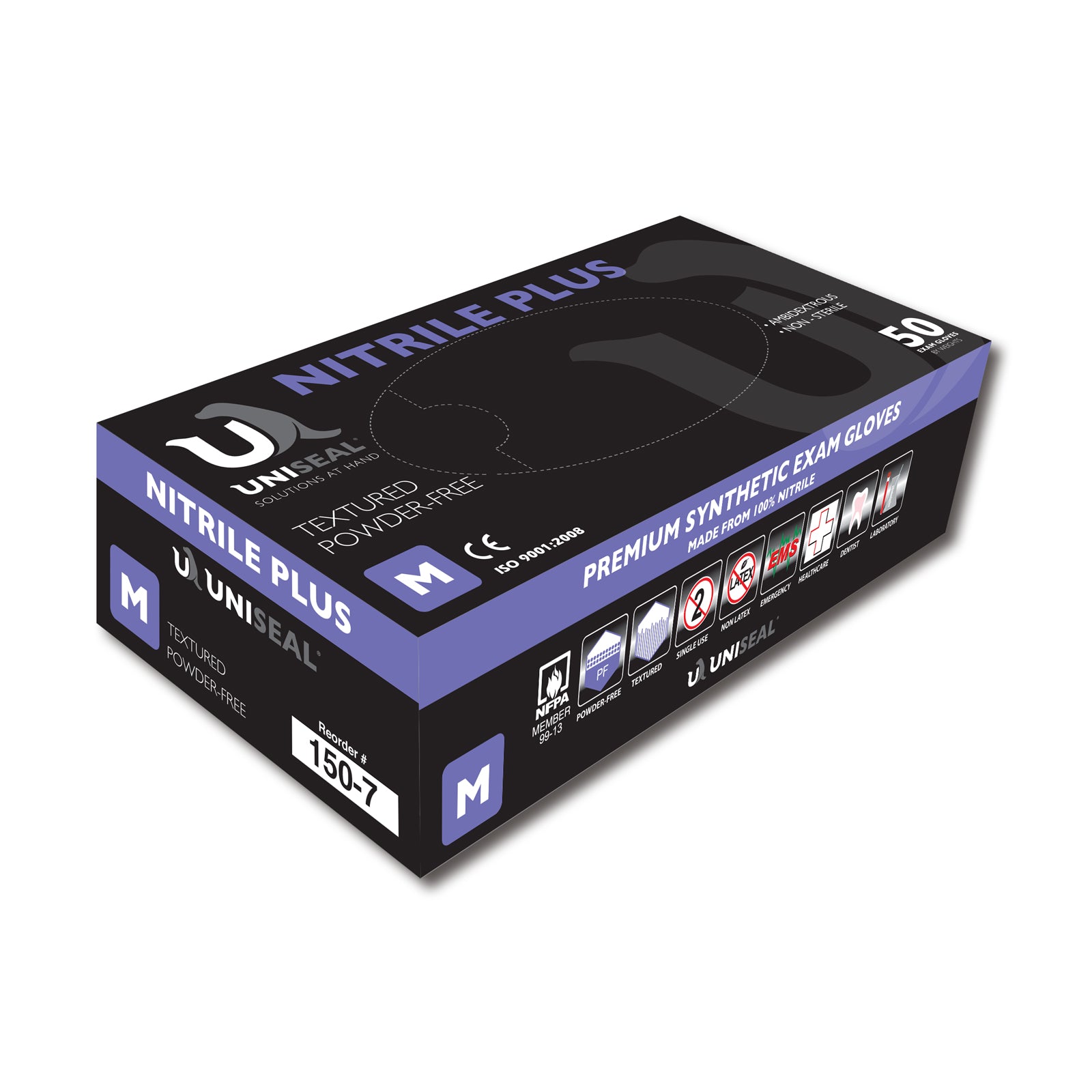 Uniseal-Nitrile Exam Gloves - Nitrile Plus Powder-Free 10 Mil - Tested