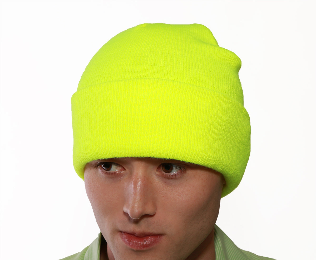 Enhanced Visibility Knit Hat - Fluorescent Yellow-Green - Polyester